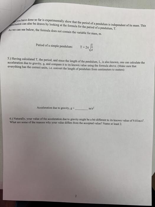 PHY 1510/1610 Project Is the period of a pendulum | Chegg.com