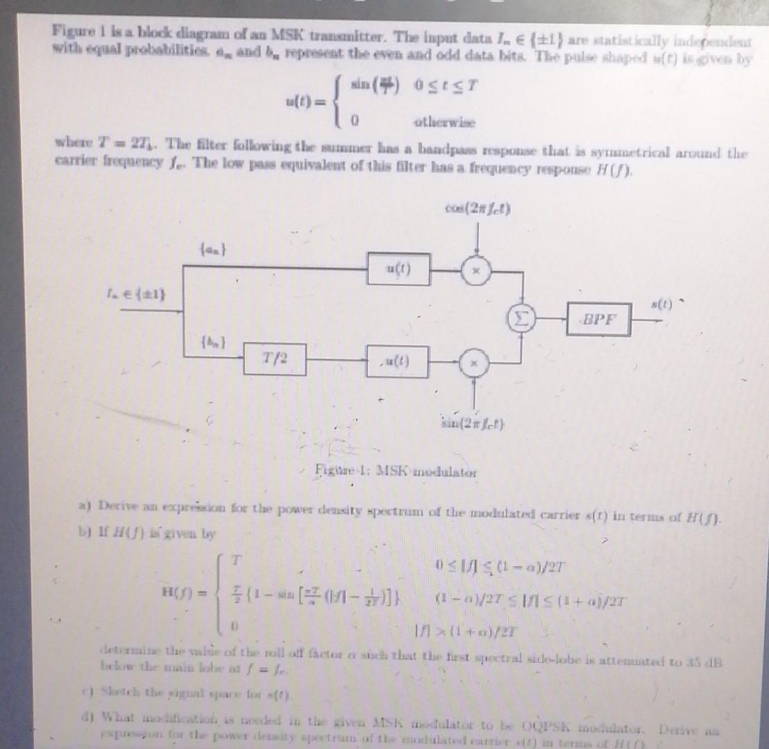 Solved Figure 1 is a blork dlagram of an MSK transmitter. | Chegg.com