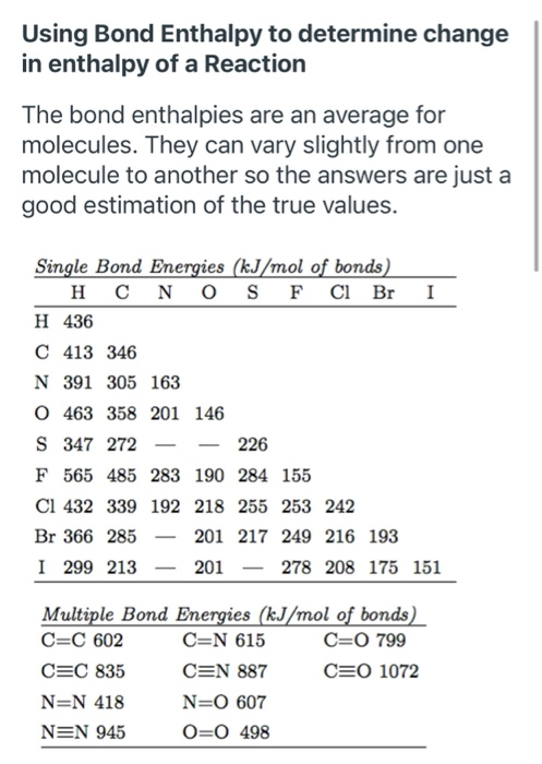 Solved 1. Use bond enthalpies to determine the heat of | Chegg.com