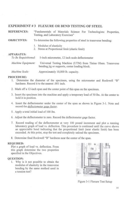 Solved EXPERIMENT #3 FLEXURE OR BEND TESTING OF STEEL | Chegg.com