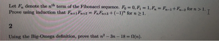Solved Let F. denote the nth term of the Fibonacci sequence. | Chegg.com