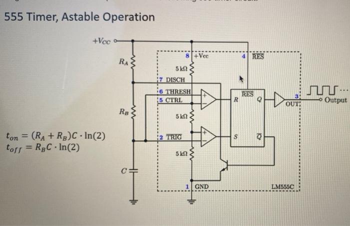 Solved 555 Timer, Astable Operation +Vcco +Vec RES RA 5kn 17 | Chegg.com