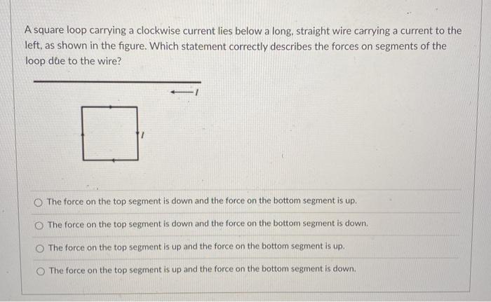 Solved A square loop carrying a clockwise current lies below | Chegg.com