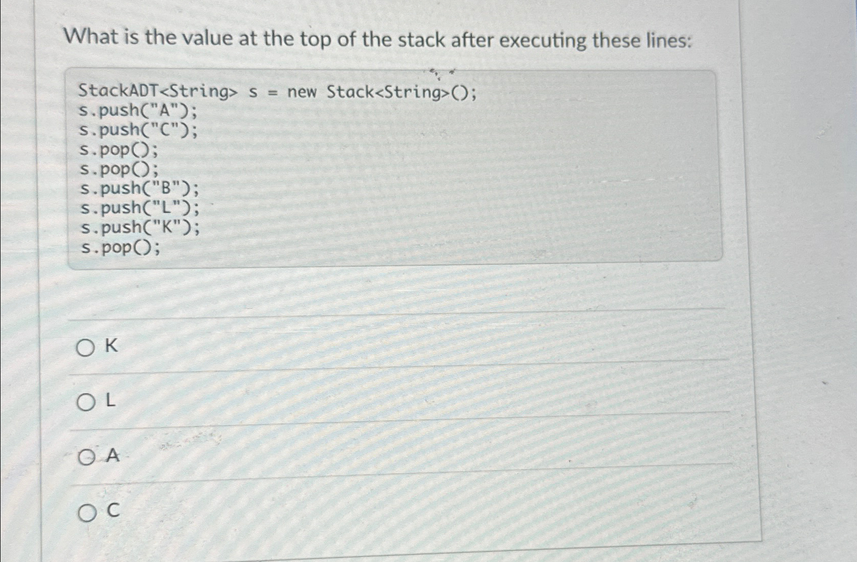 Solved What is the value at the top of the stack after | Chegg.com