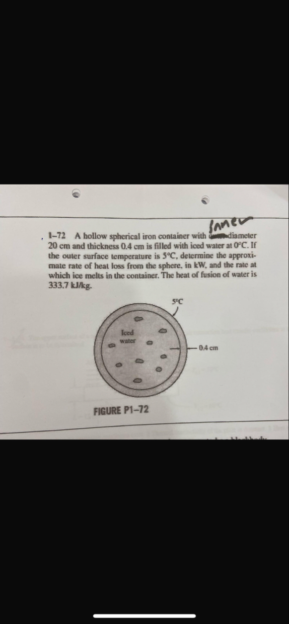 Solved 1-72 ﻿A hollow spherical iron container withinner 20 | Chegg.com
