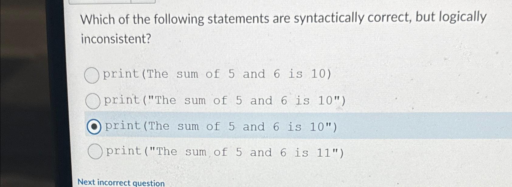 Solved Which of the following statements are syntactically | Chegg.com