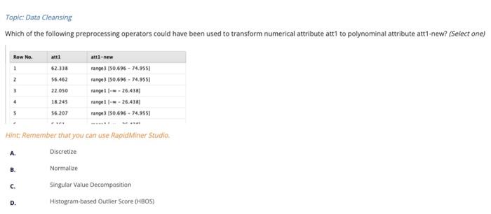 Solved Hint Remember that you can use RapidMiner Studio. A. | Chegg.com