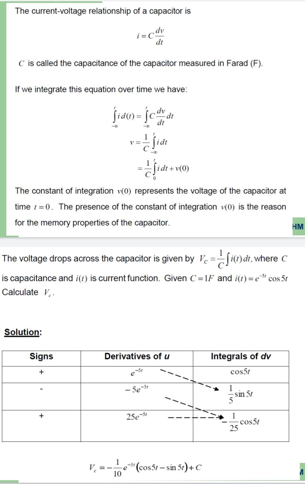 Solved The current-voltage relationship of a capacitor is dt | Chegg.com