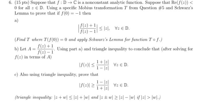 Solved (15 pts) Suppose that f:D→C is a nonconstant analytic | Chegg.com