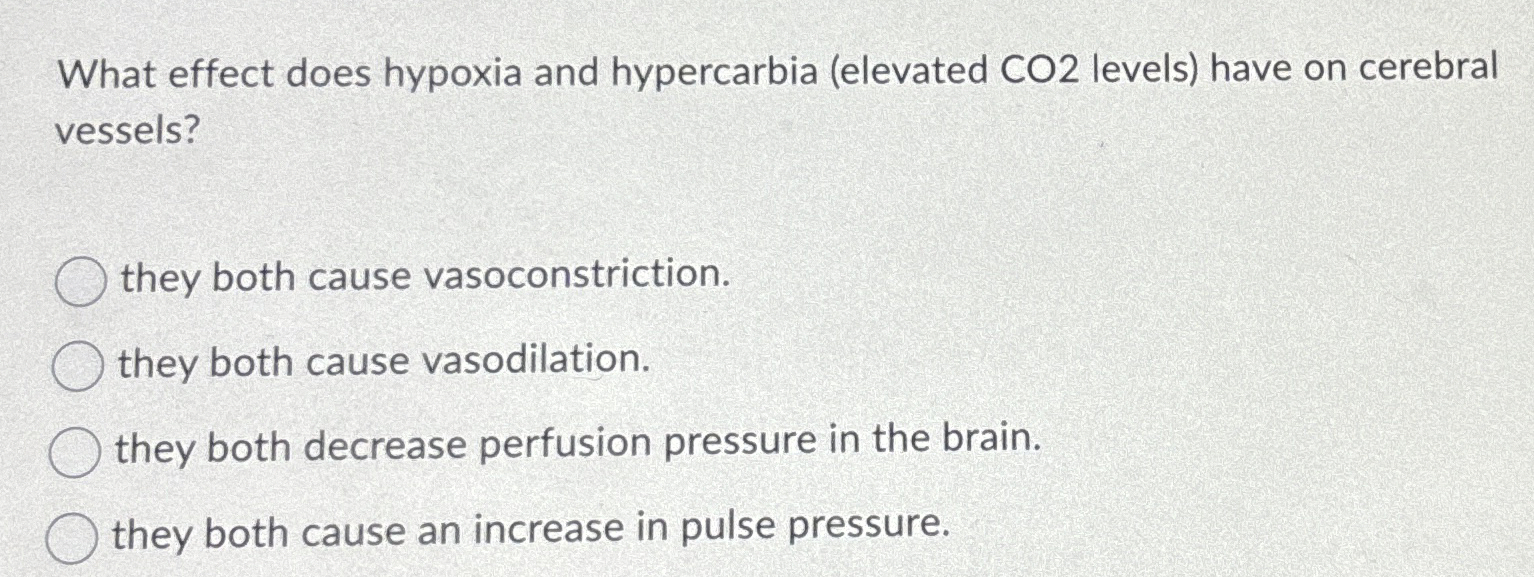 Solved What effect does hypoxia and hypercarbia (elevated CO | Chegg.com