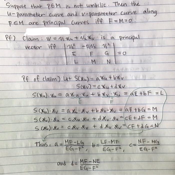Solved Suppose that p∈M is not umbilic. Then the u-parameter | Chegg.com