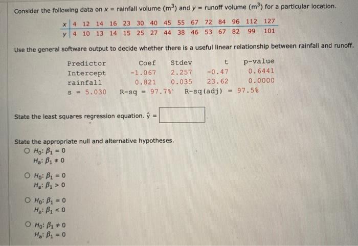 Solved Consider the following data on x = rainfall volume | Chegg.com