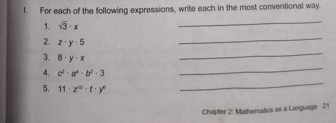 Solved I. For each of the following expressions, write each | Chegg.com