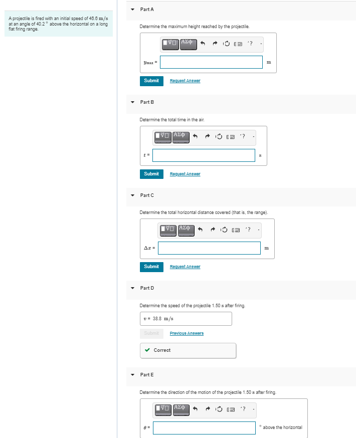 Solved Part AA projectile is fired with an initial speed of | Chegg.com
