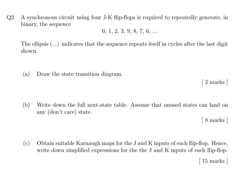 Solved Q2 A synchronous circuit using four J-K flip-flops is | Chegg.com