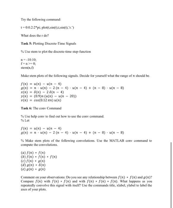 Solved Task 1: Unit sample and unit step sequences. The | Chegg.com