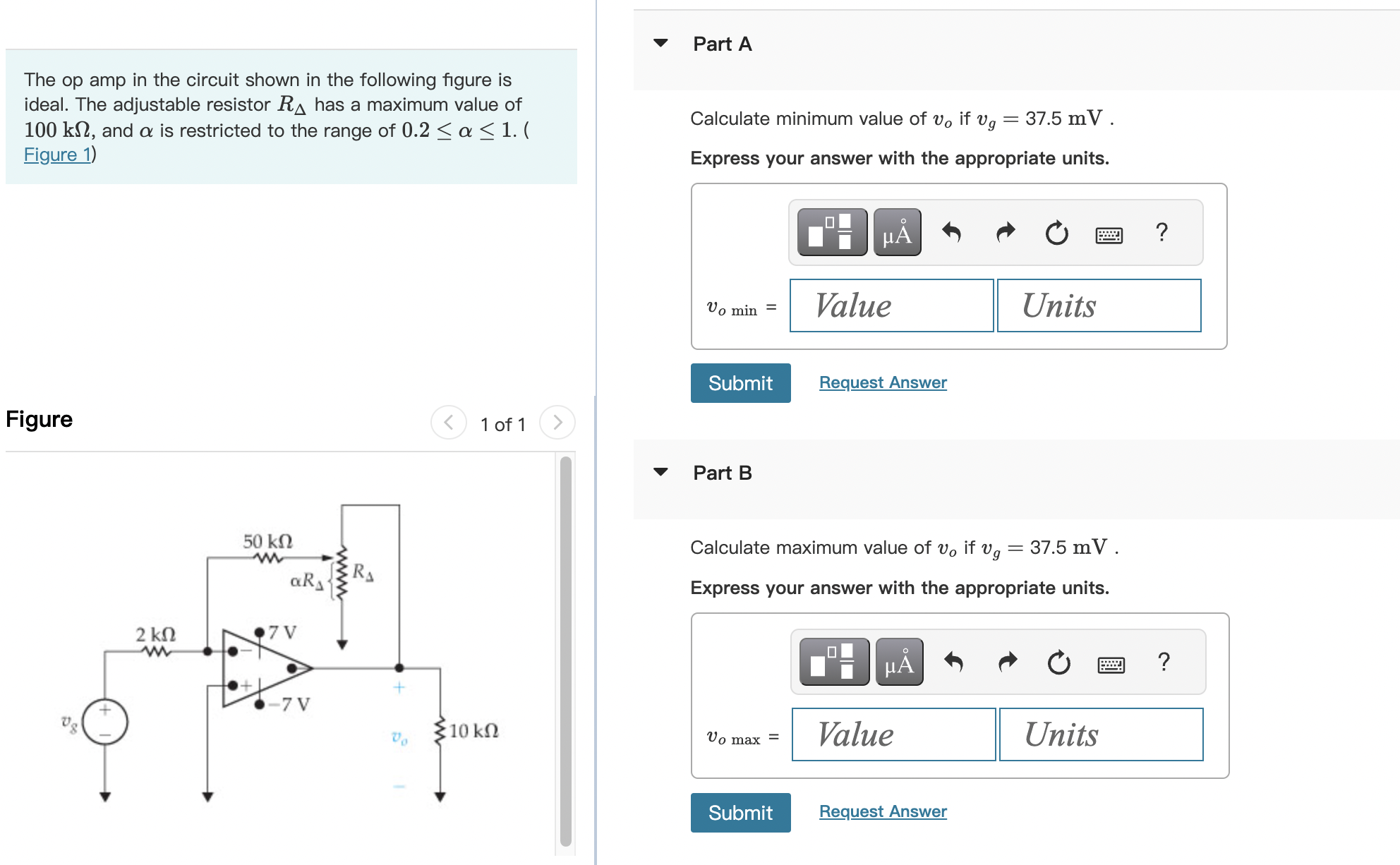 Solved Part AThe op amp in the circuit shown in the | Chegg.com