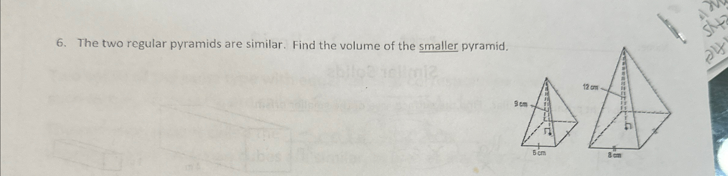 Solved The two regular pyramids are similar. Find the volume | Chegg.com