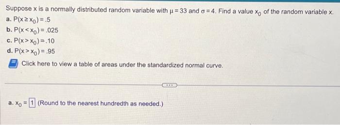 Solved Suppose x is a normally distributed random variable | Chegg.com