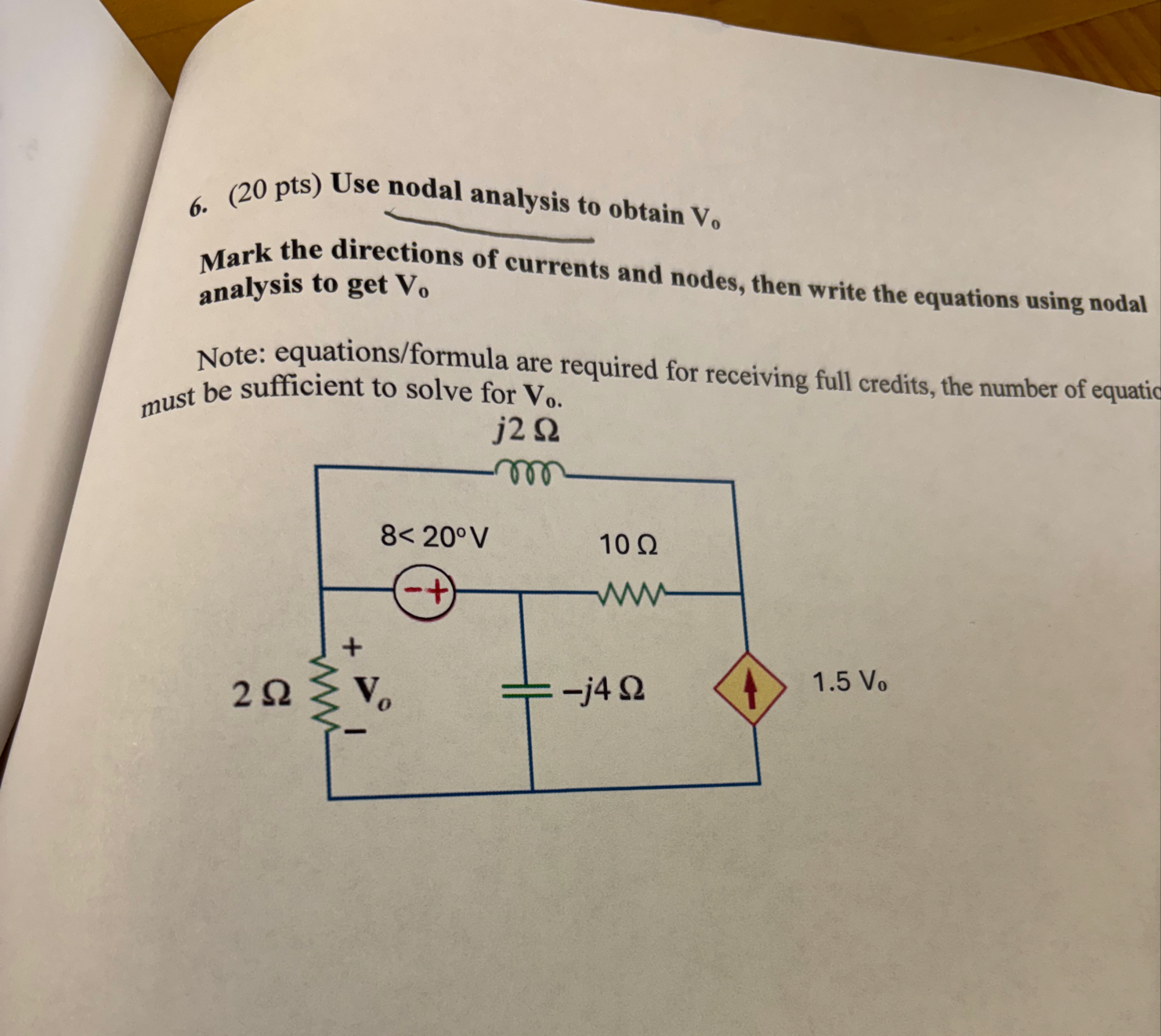 Solved (20 ﻿pts) ﻿Use nodal analysis to obtain V0Mark the | Chegg.com