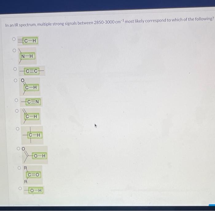 Solved In an IR spectrum multiple strong signals between | Chegg.com