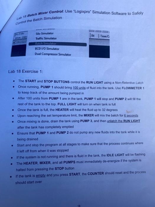 Solved LAB18 Batch Mixer Control: Use "Logixpro" Simulation | Chegg.com