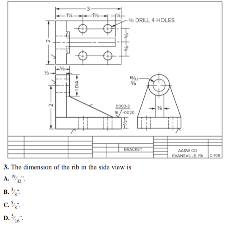 Solved 3. The dimension of the rib in the side view is A. | Chegg.com