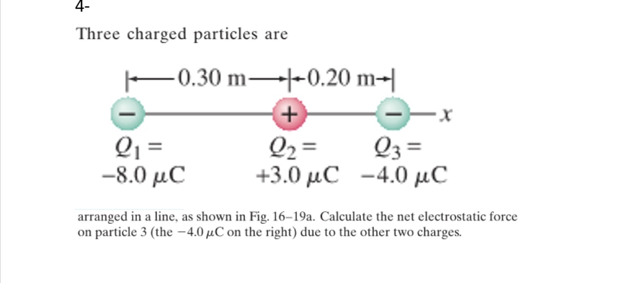 Solved 4-Three charged particles arearranged in a line, as | Chegg.com