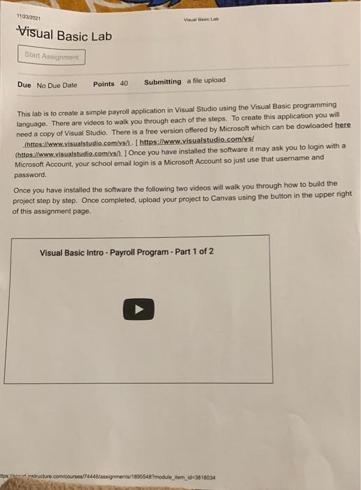 119/2021 Visual Visual Basic Lab Start Assignment Due | Chegg.com