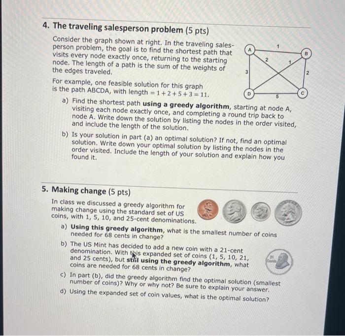 Solved 4. The traveling salesperson problem (5 pts) Consider | Chegg.com