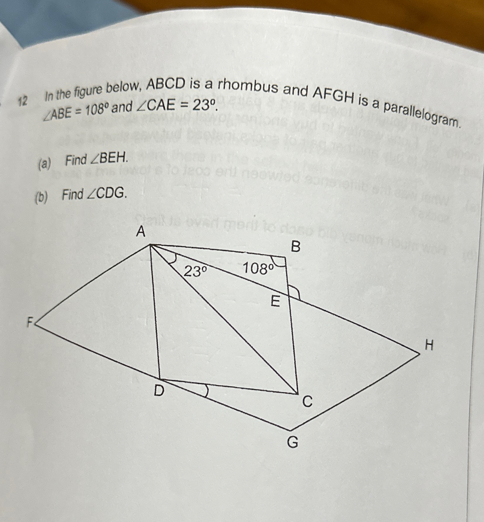 Solved 12 ﻿In the figure below, ABCD is a rhombus and AFGH | Chegg.com