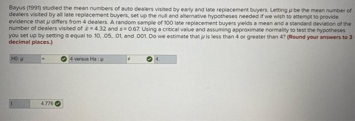 Solved Bayus (1991) studied the mean numbers of auto dealers | Chegg.com