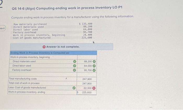 Solved QS 14-6 (Algo) Computing ending work in process | Chegg.com