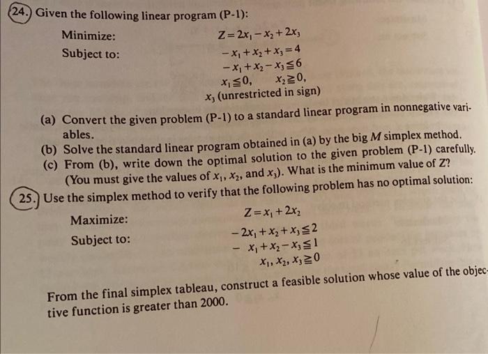 Solved 24. Given the following linear program (P-1): | Chegg.com