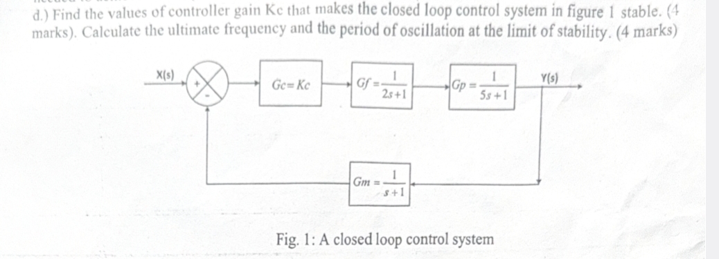 Solved d.) ﻿Find the values of controller gain Kc that makes | Chegg.com