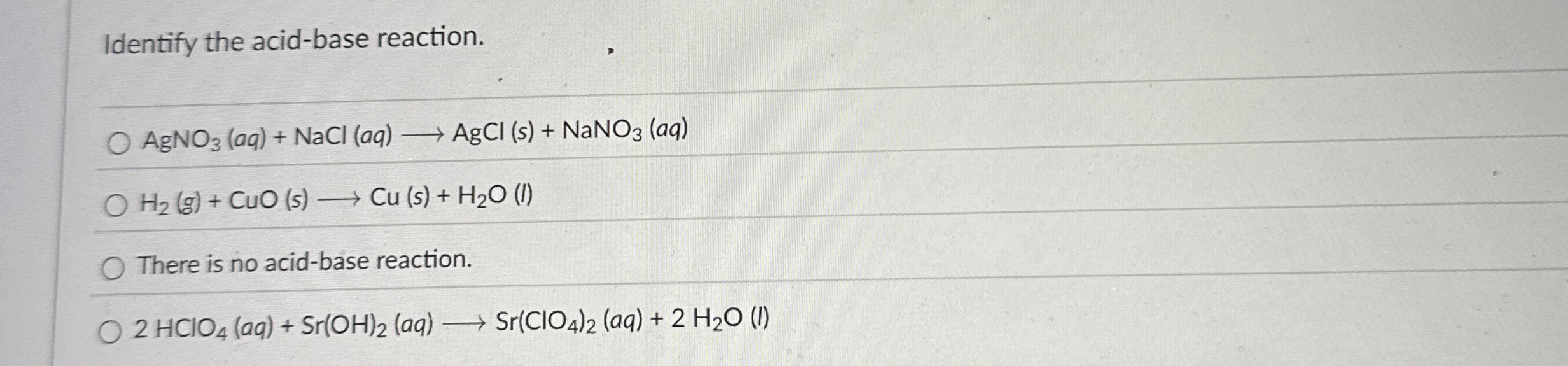 Solved Identify the acid-base | Chegg.com