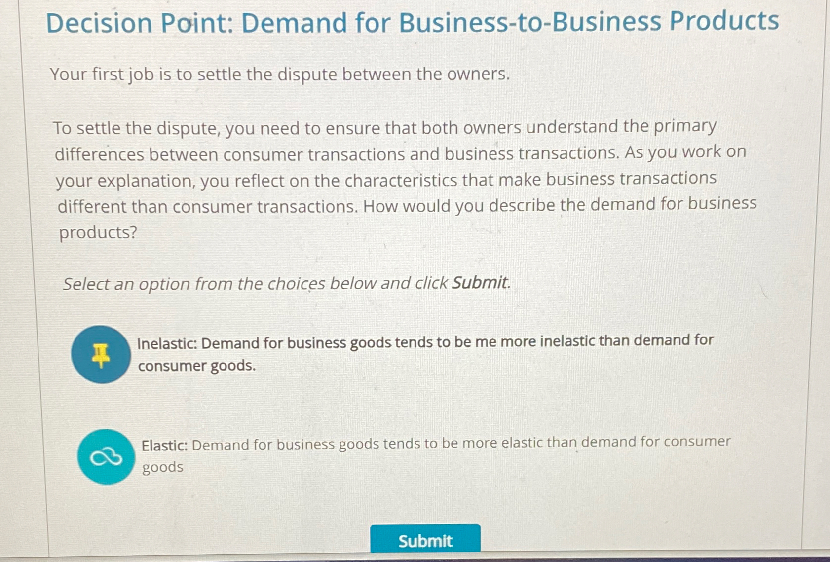 Solved Decision Point: Demand for Business-to-Business | Chegg.com