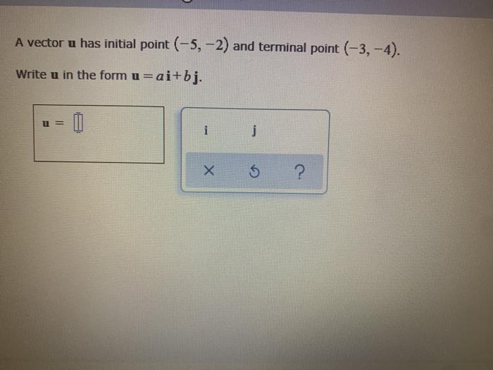 Solved A vector u has initial point (-5,-2) and terminal | Chegg.com