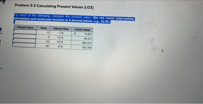 Solved Problem 5-3 Calculating Present Values [LO2] or each | Chegg.com