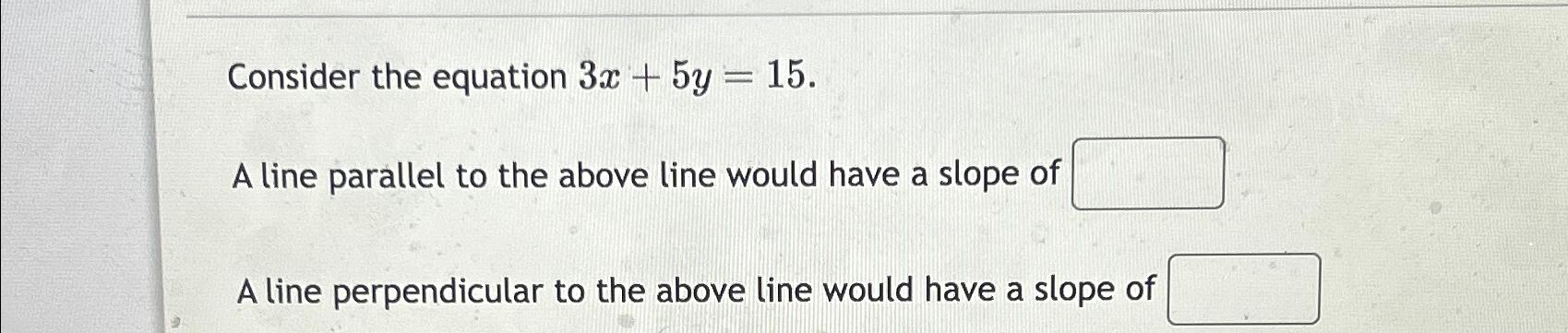 Solved Consider the equation 3x+5y=15.A line parallel to the | Chegg.com