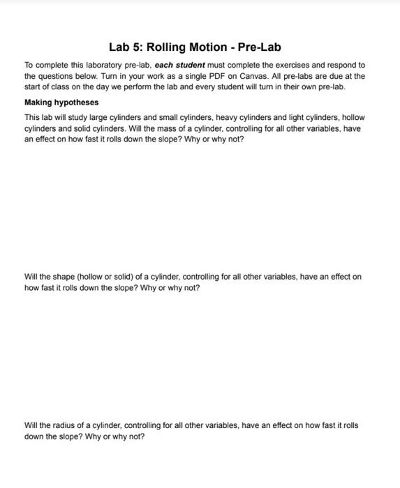 Solved Lab 5: Rolling Motion - Instructions Hazards in this | Chegg.com