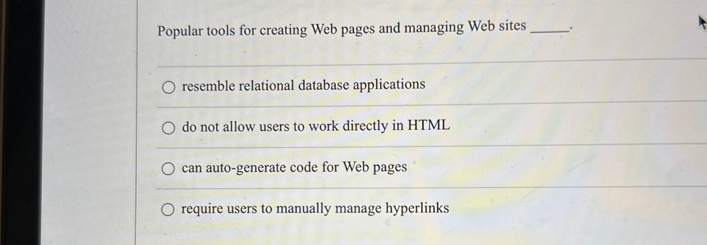 Solved Popular tools for creating Web pages and managing Web | Chegg.com