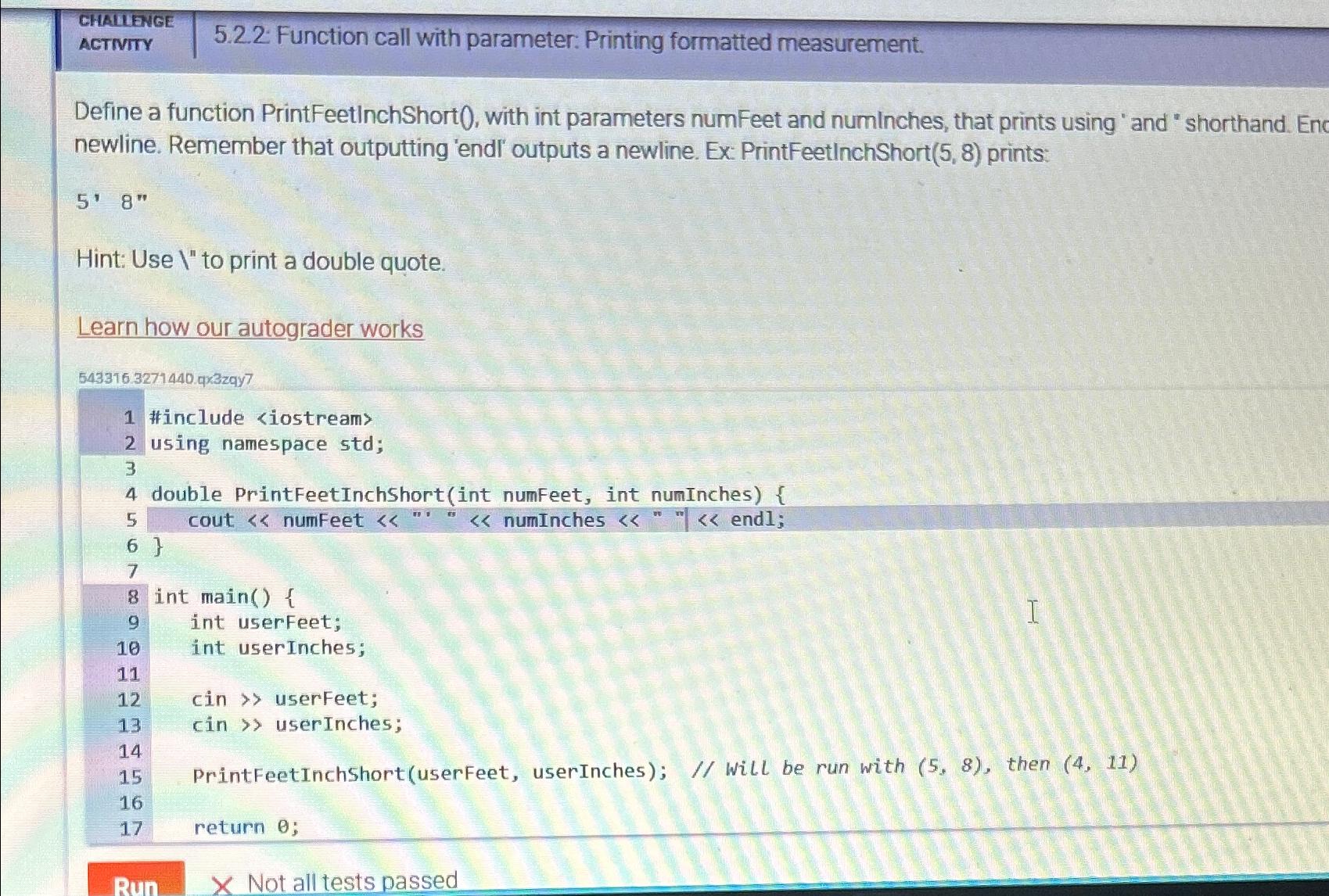 Solved CHAIIENGE5.2.2 ﻿Function call with parameter: | Chegg.com
