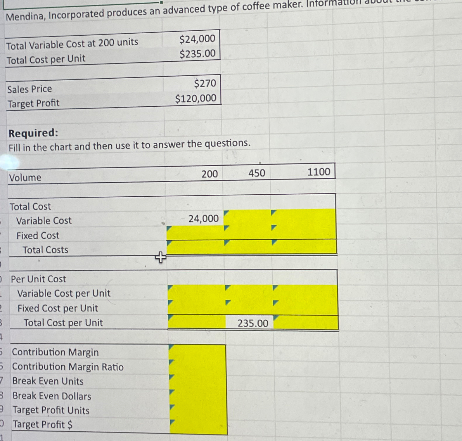 Solved Add the excel formulas to the answers | Chegg.com