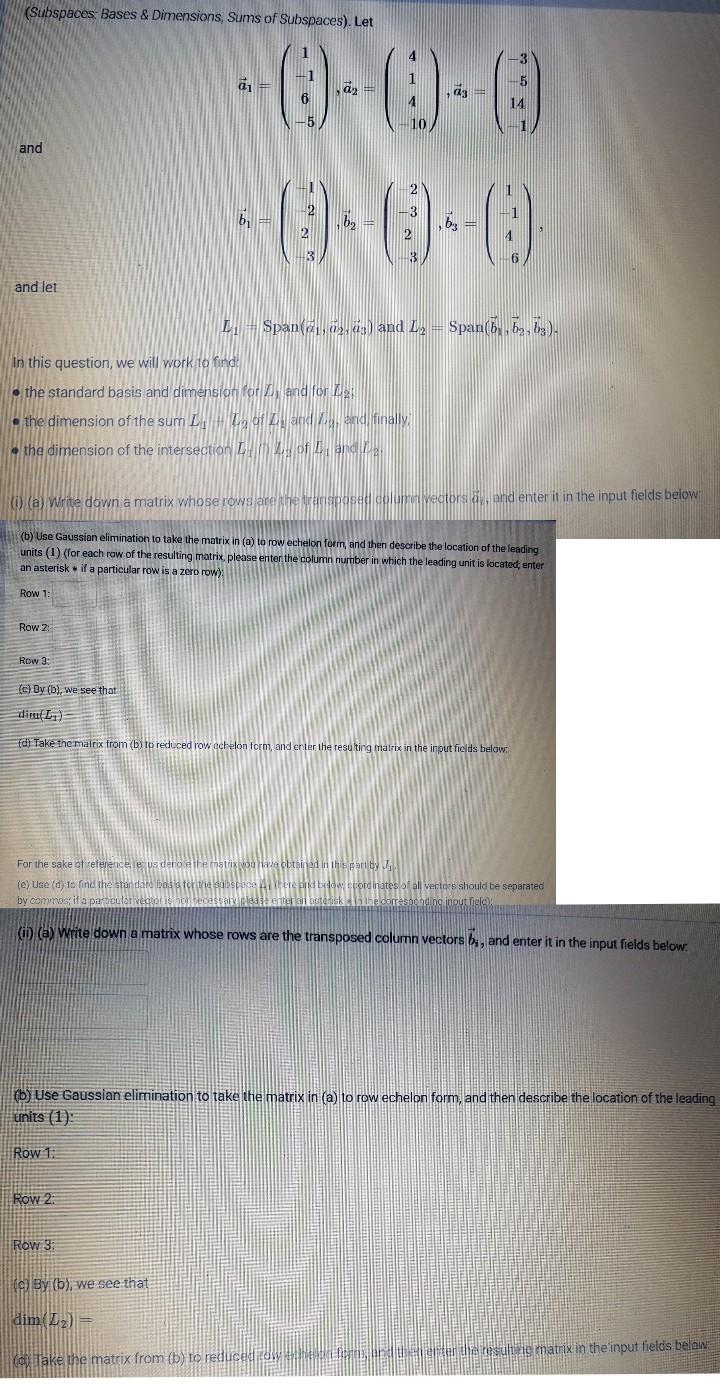 (Subspaces: Bases \& Dimensions, Sums of Subspaces). | Chegg.com