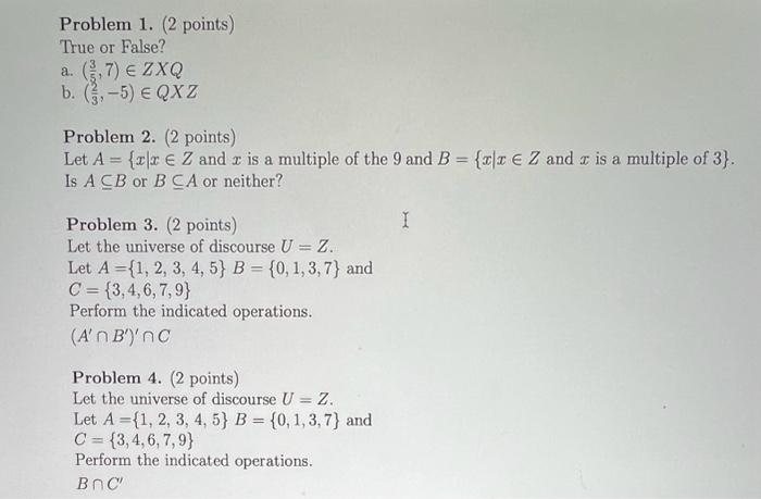 Solved 1-4Problem 1. (2 points) True or False? a. (1,7) € | Chegg.com