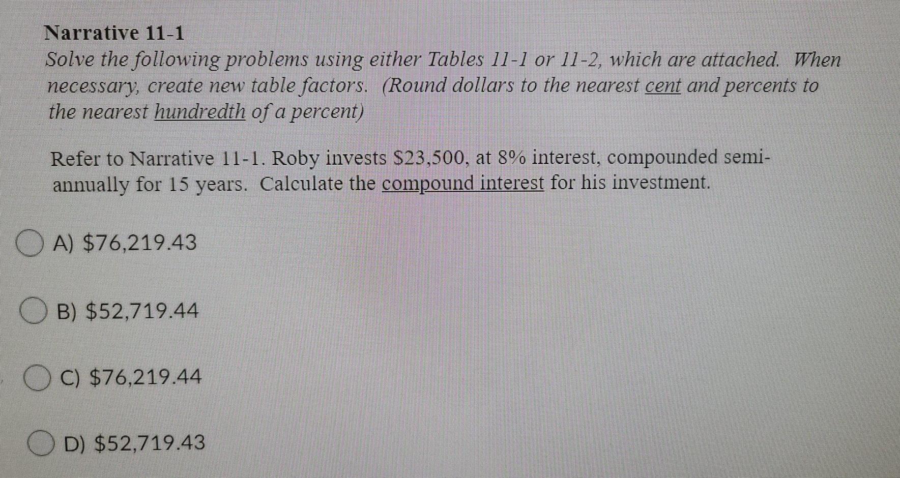 Solved Narrative 11-1 Solve the following problems using | Chegg.com