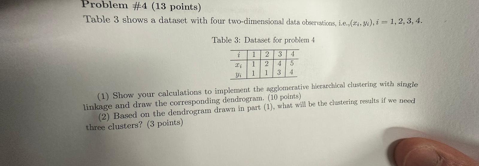 Solved Problem #4 (13 ﻿points)Table 3 ﻿shows a dataset with | Chegg.com