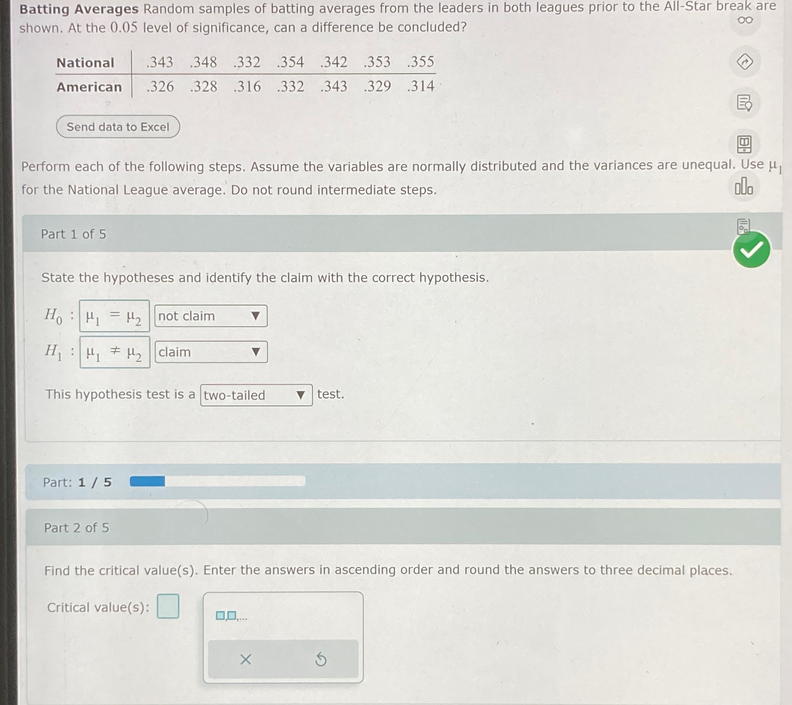 Solved Batting Averages Random samples of batting averages | Chegg.com