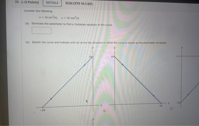 Solved Consider the following. x=16sin2(t),y=16cos2(t) (a) | Chegg.com